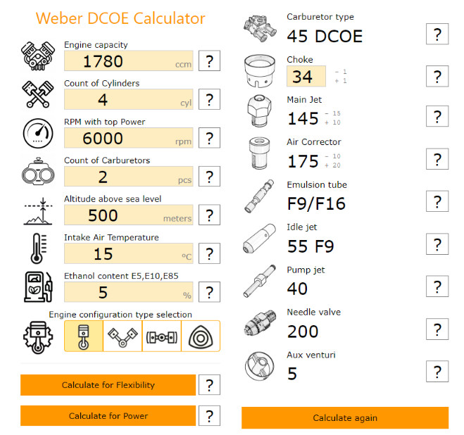Weber jetting calculator - en - USD